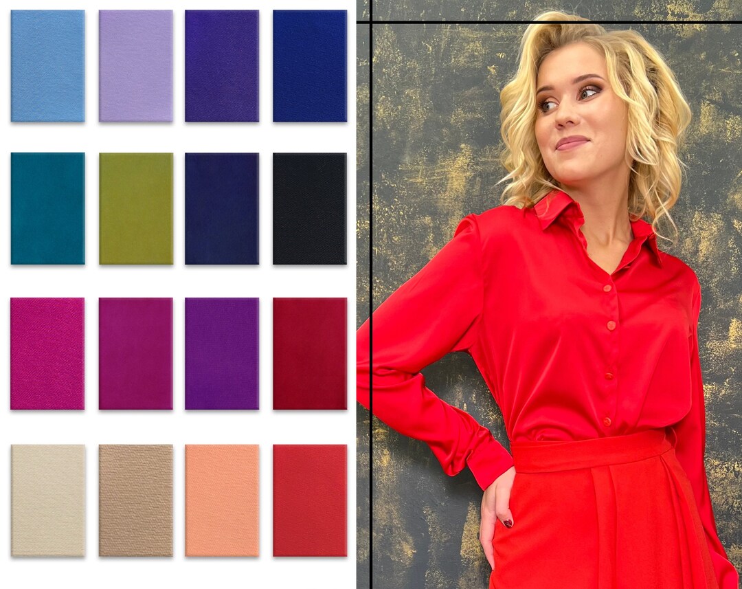 Red Women Blouse, Long Sleeve Collared Top, Women Button up Shirt ...