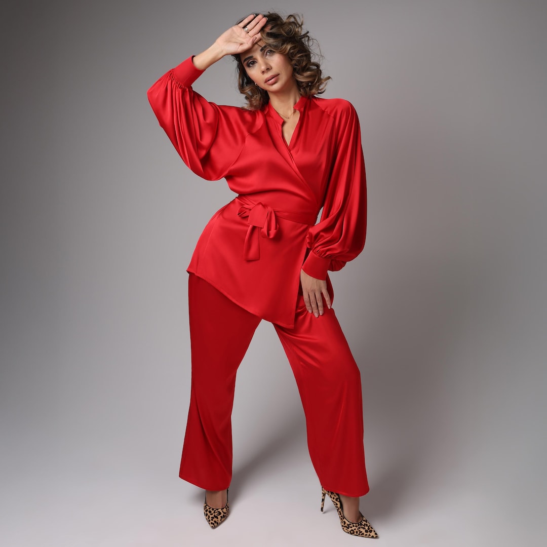 Red Satin Pants for Women, Red Trousers, Red Elegant Pants, Women Satin ...
