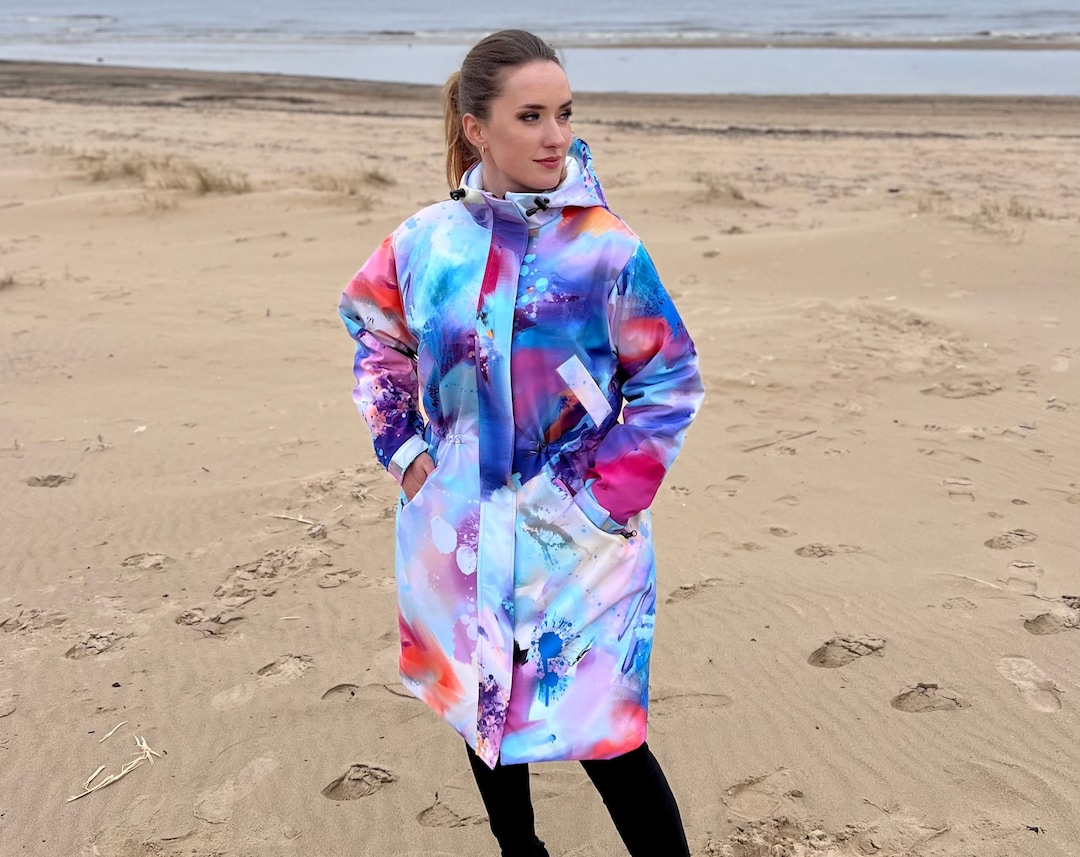 Colorful Rain Coat, Winter Parka, Women Raincoat, Hooded Parka With ...