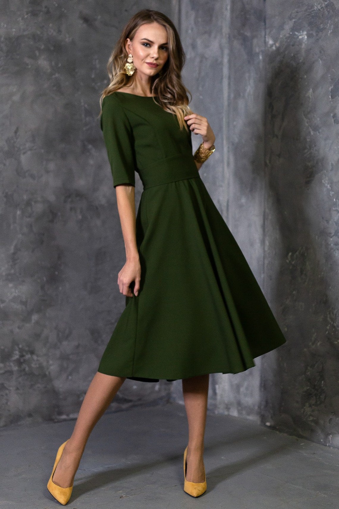 Dunkelgrünes Kleid Frauen Cocktailkleid Knielanges Kleid - Etsy.de