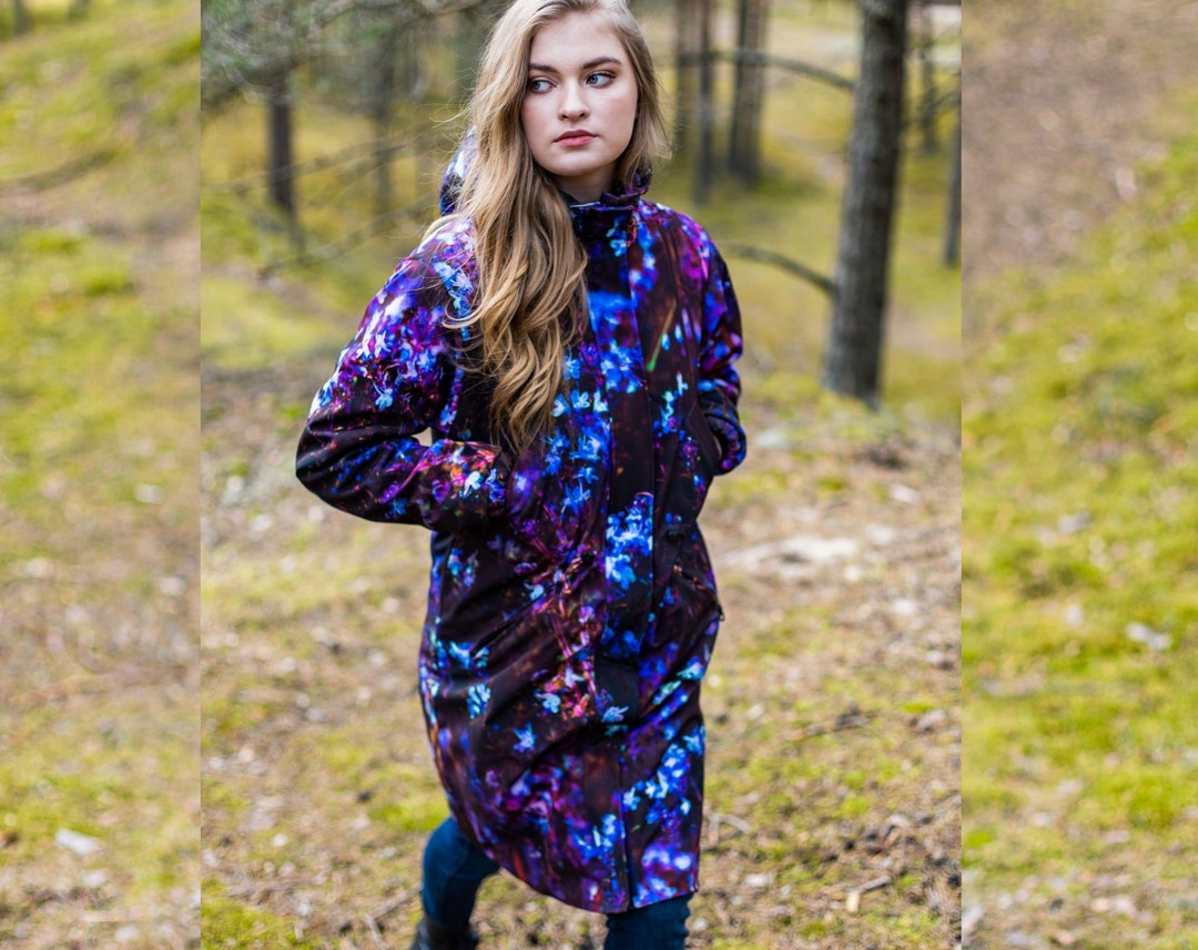 Flower Print Parka, Warm Raincoat, Elegant Raincoat, Softshell Parka ...