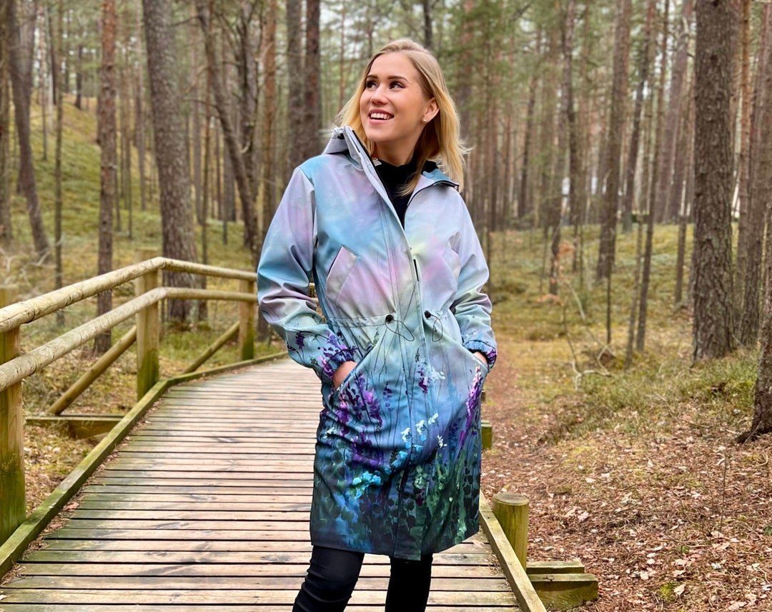 Women Long Raincoat, Rain Hooded Jacket, Fall Hooded Coat, Zipped ...