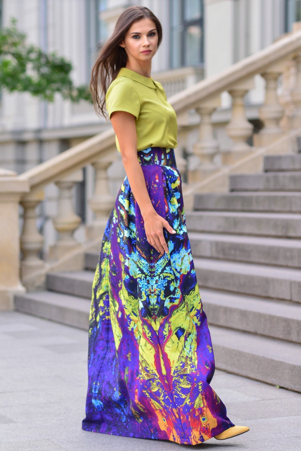Maxi Skirt, Long Skirt, Women Skirt, Colorful Skirt, High Waist Skirt ...