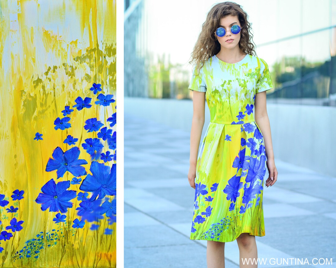 Floral Dress, Abstract Dress, Women Dress, Short Sleeved Dress, Flower ...