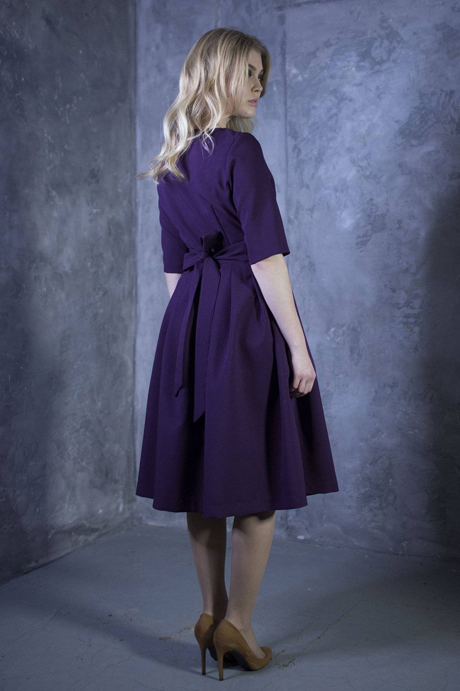Dark Purple Dress Midi Dress Formal Clothing Women Dress - Etsy