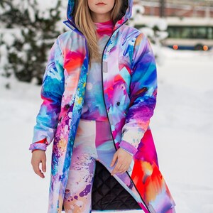 Colorful Rain Coat, Winter Parka, Women Raincoat, Hooded Parka With ...
