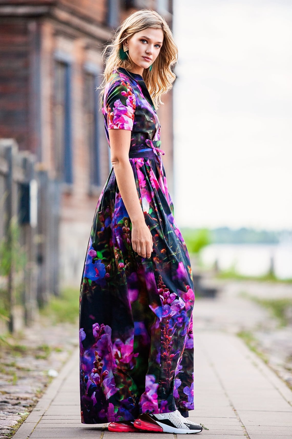 Purple Flower Dress Printed Dress Maxi Dress Summer Dress - Etsy