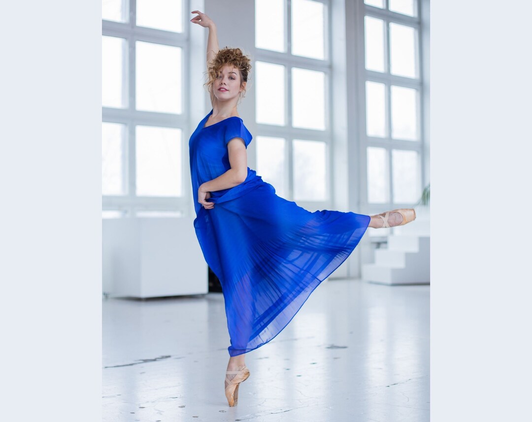 Blue Maxi Dress, Loose Dance Dress, Chiffon Dress, Boho Dress ...