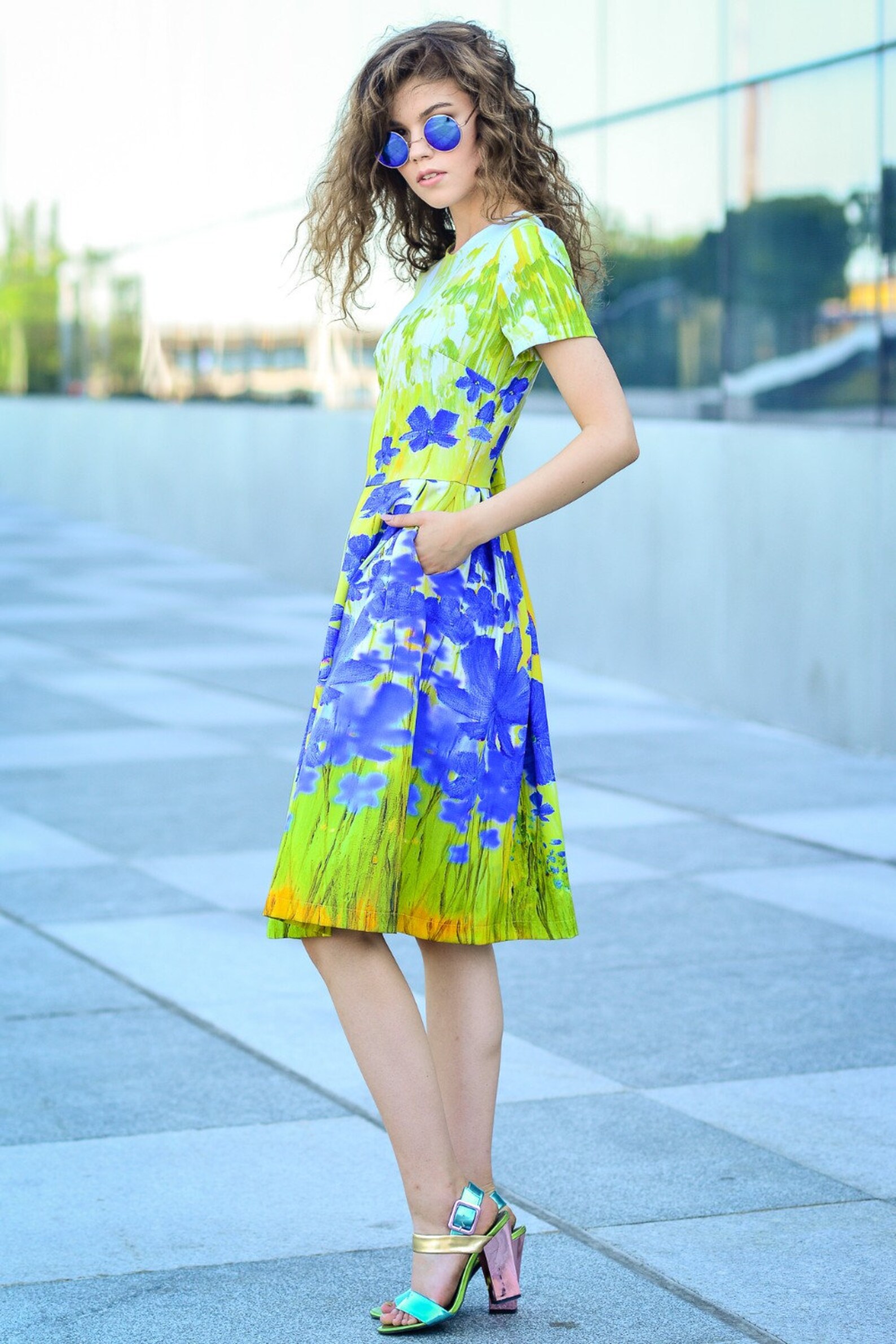 Floral Dress, Abstract Dress, Women Dress, Short Sleeved Dress, Flower ...