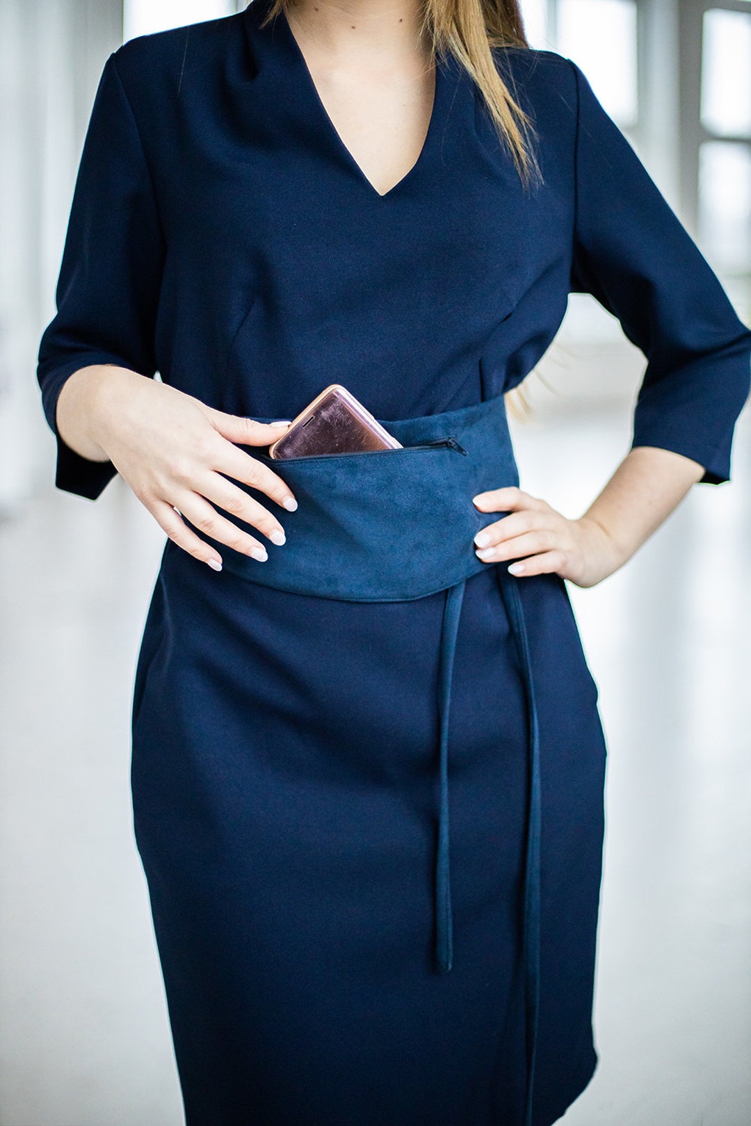 Dark Blue Belt, Obi Belt, Women Pocket Belt, High Waist Belt, Boho Wrap ...