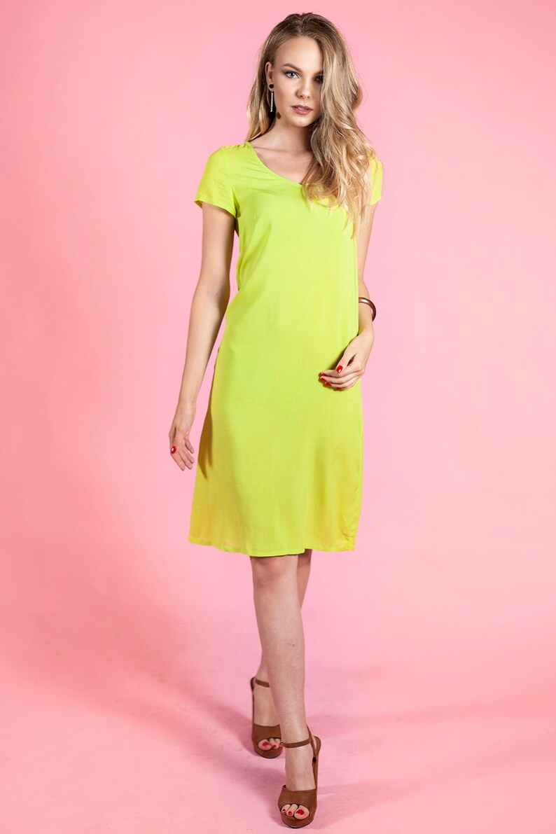 Summer Dress Midi Dress Minimalist Dress Chartreuse Dress | Etsy