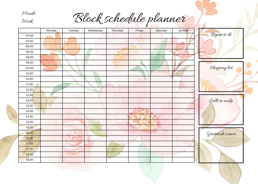 Block Schedule Planner - Daily Weekly Planner - Download - Printable ...