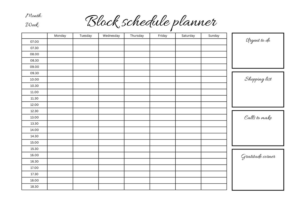 Block Scheduling Planner Printable Digital Download - Etsy