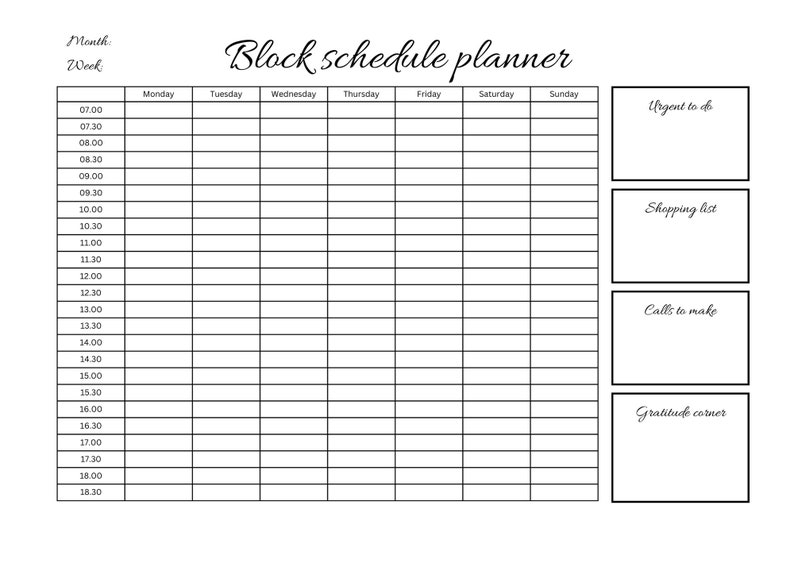 Block Scheduling Planner Printable Digital Download - Etsy