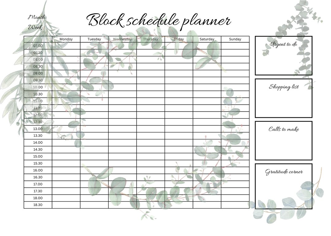 Block Schedule Planner - Printable Download - Instant Download ...