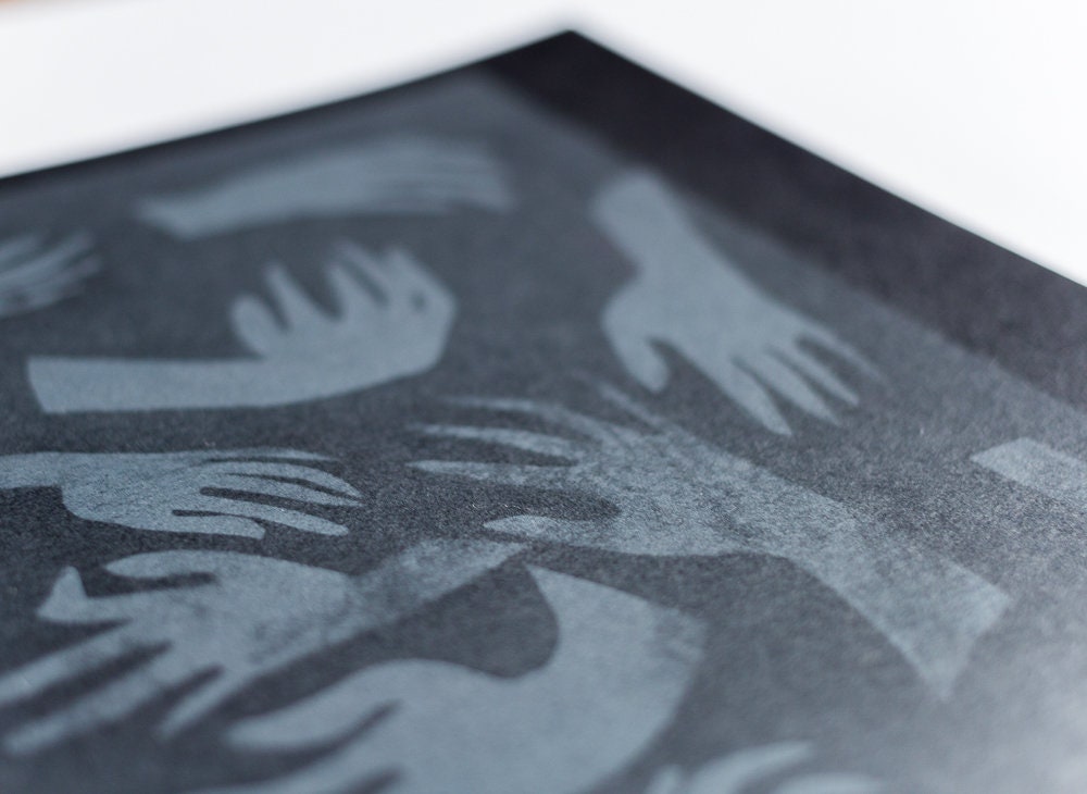 Riso Print Risograph Printed Hands in Grey, on Black Paper - Etsy