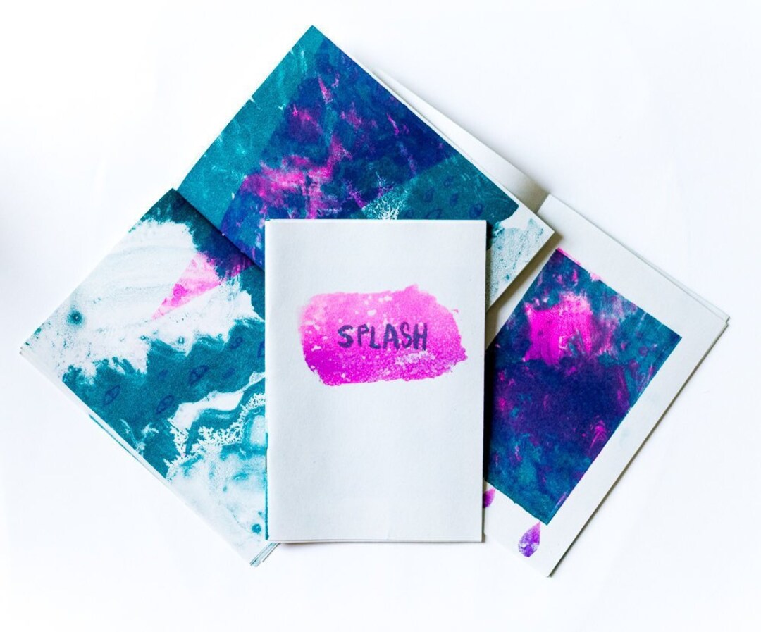 Risograph Art Zine, 'splash' - Fluorescent Pink and Teal Illustrated A6 ...