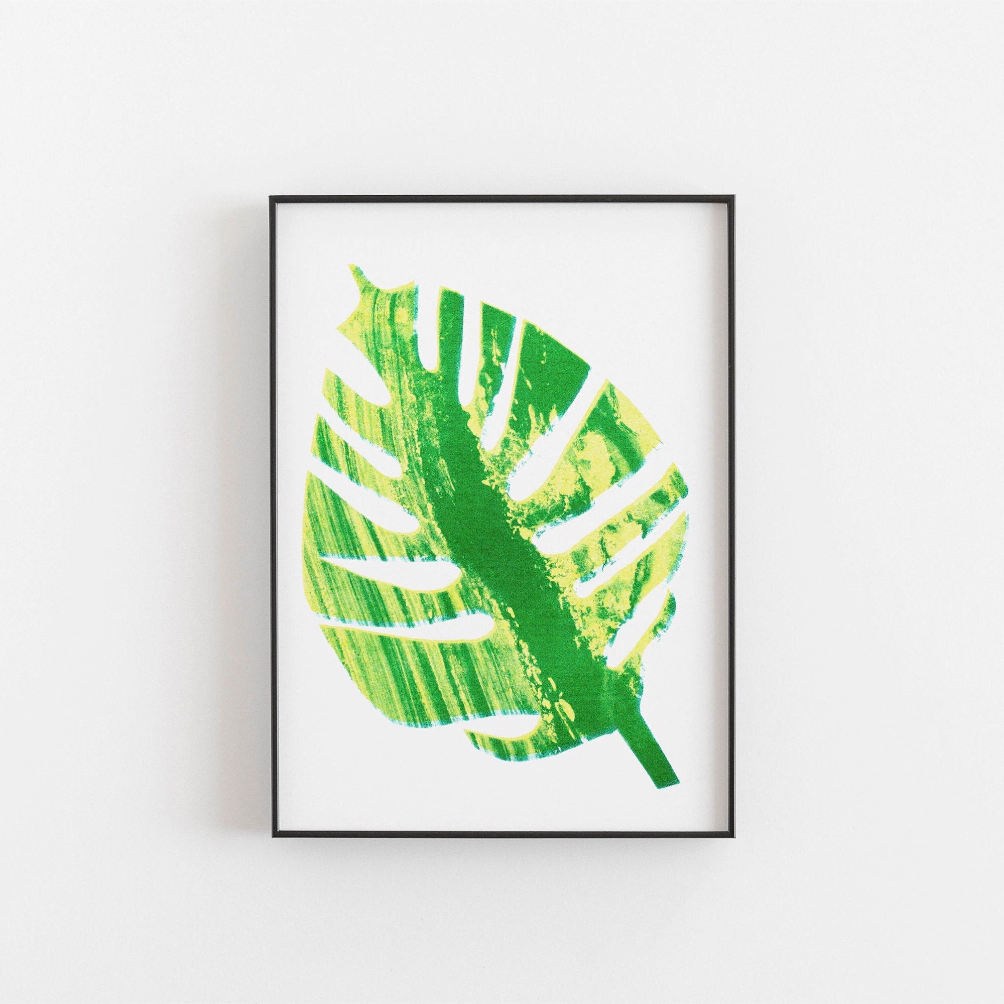 Monstera Riso Print - Bright Green Leaf Risograph, A3 - Etsy
