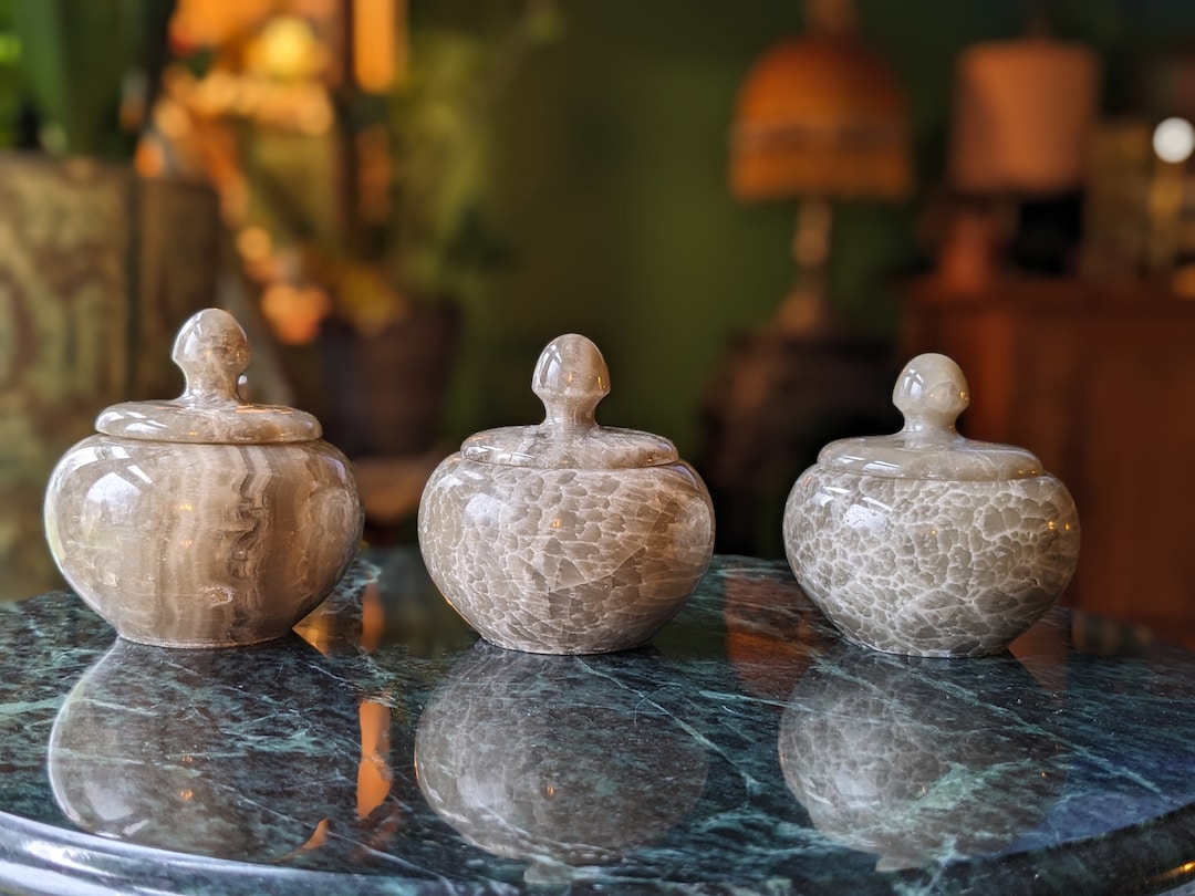 3 Round Polished Stone Containers/boxes - Etsy