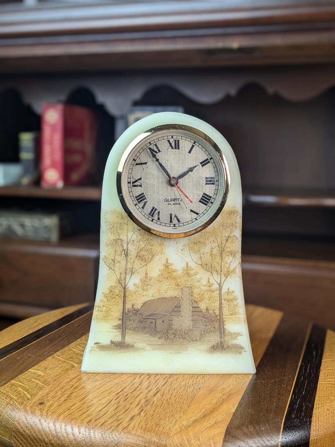 Fenton Uranium Custard Glass Clock Hand Painted and Signed by Artist D ...
