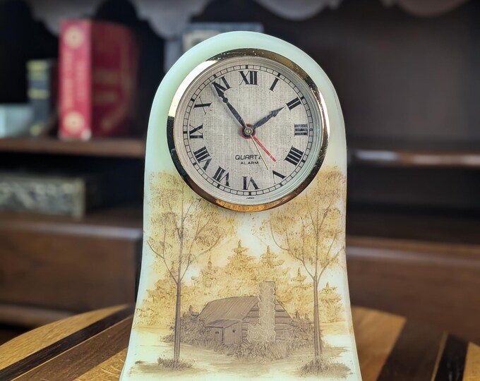 Fenton Uranium Custard Glass Clock Hand Painted and Signed by Artist D ...