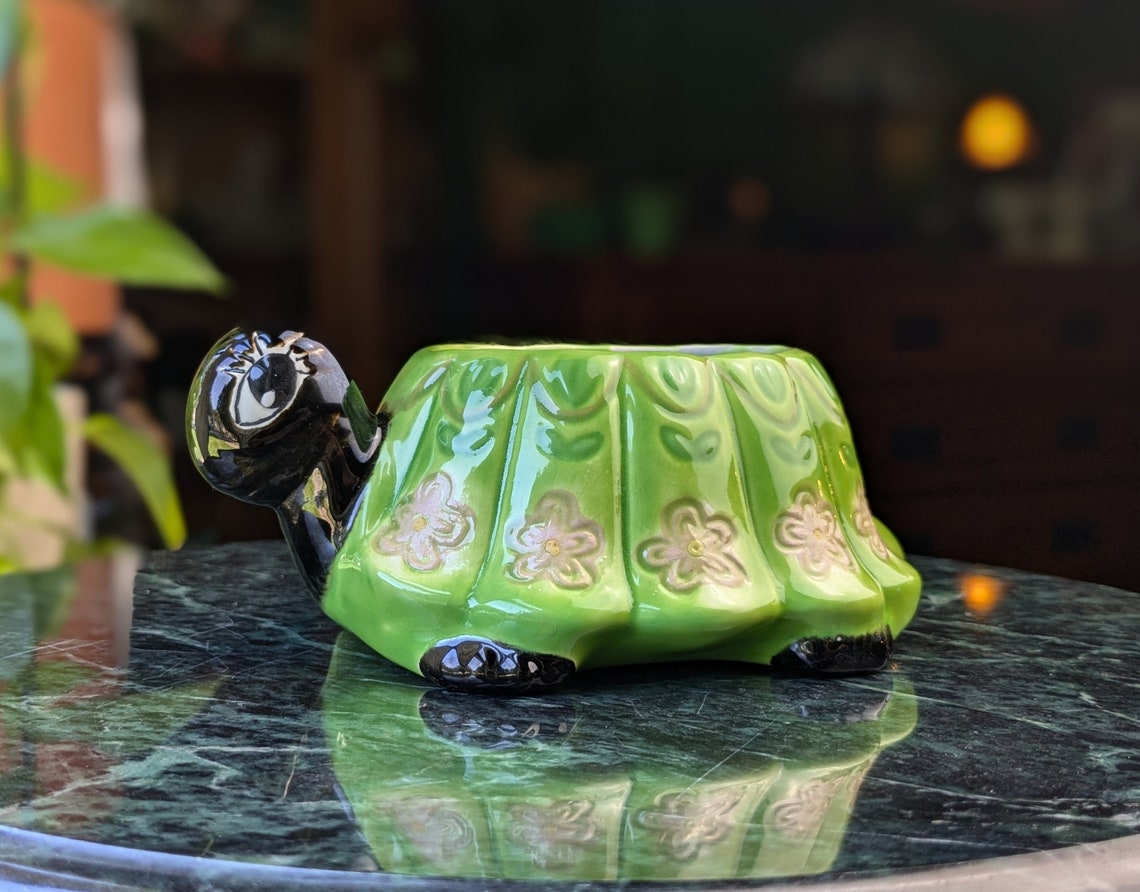 Cute Vintage Ceramic Turtle Planter - Etsy