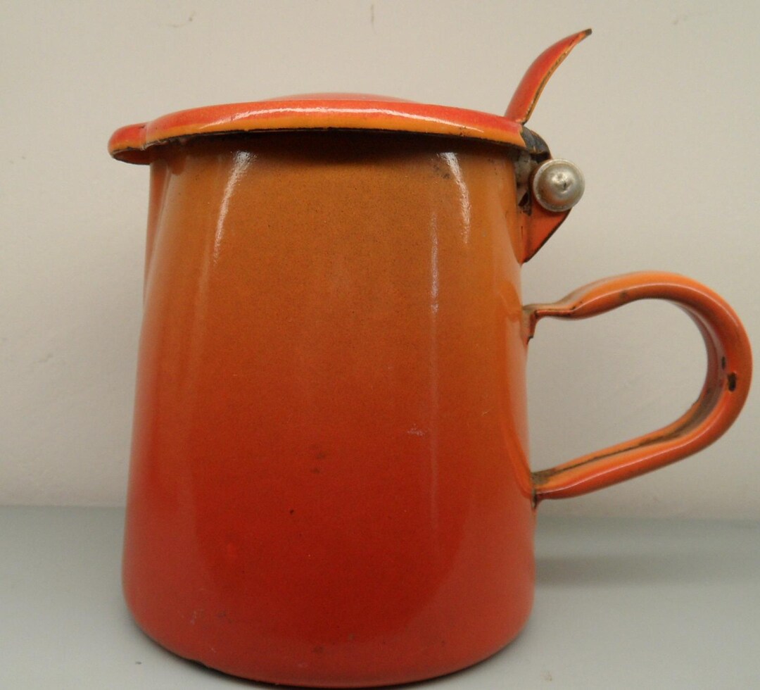 Vintage French Enamel Coffee Pot,vintage Orange Enamel Coffee Pot ...