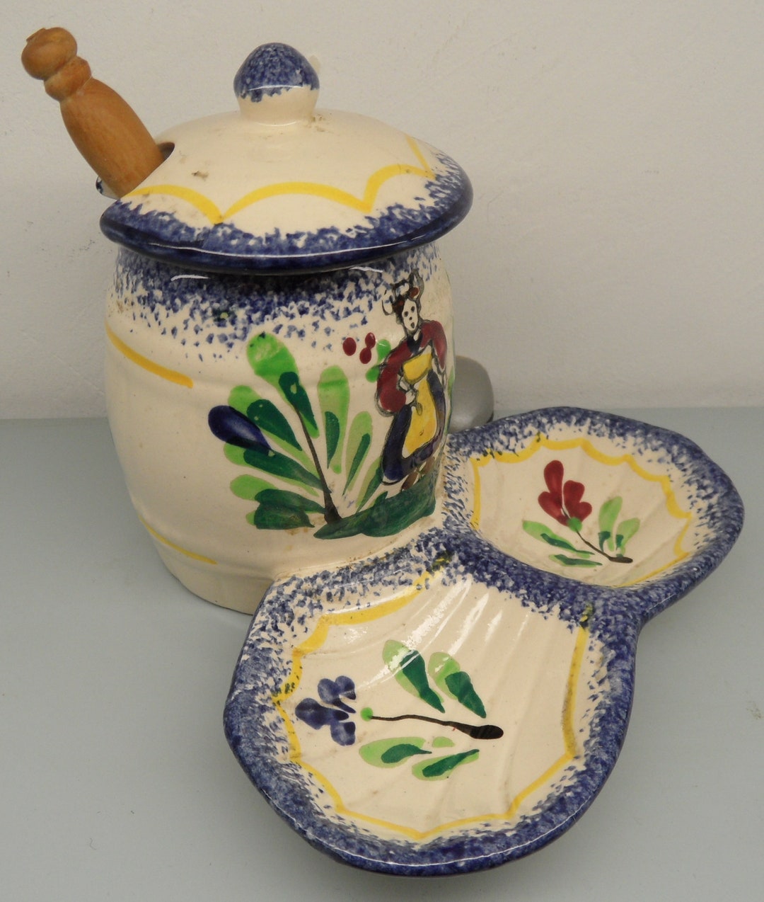 Quimper Dishes, Quimper Mustard Salt and Pepper, Vintage Quimper, - Etsy