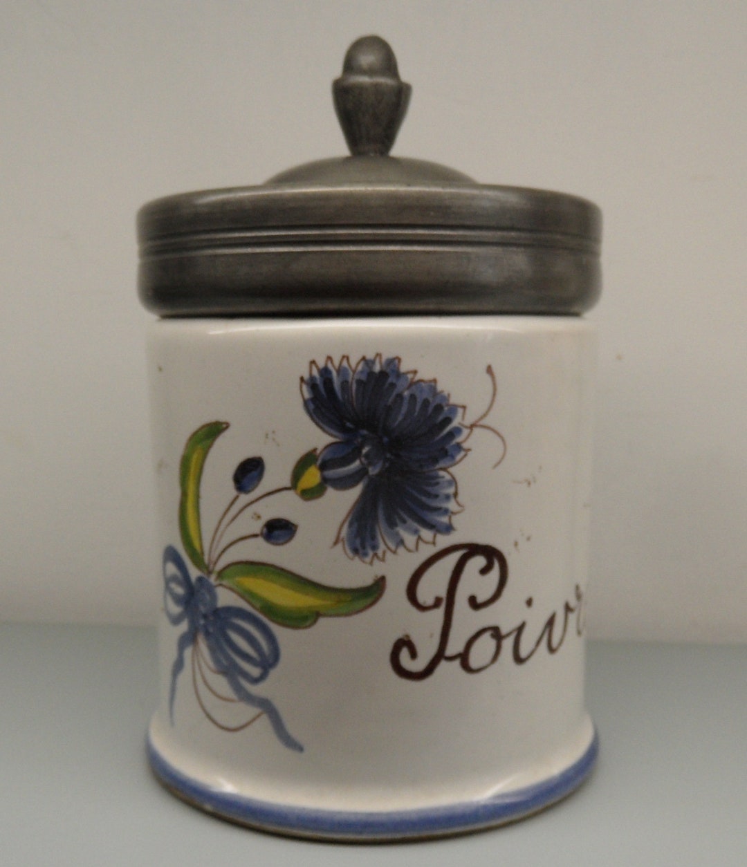 Vintage French Ceramic and Pewter Canister, Vintage Kitchen Storage ...