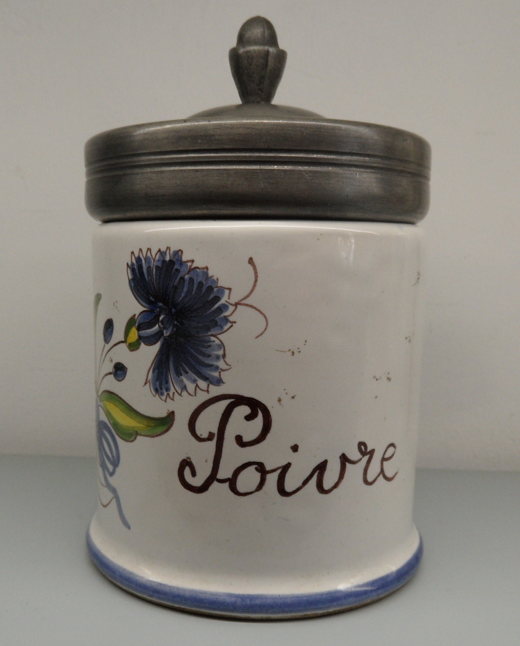 Vintage French Ceramic and Pewter Canister, Vintage Kitchen Storage ...
