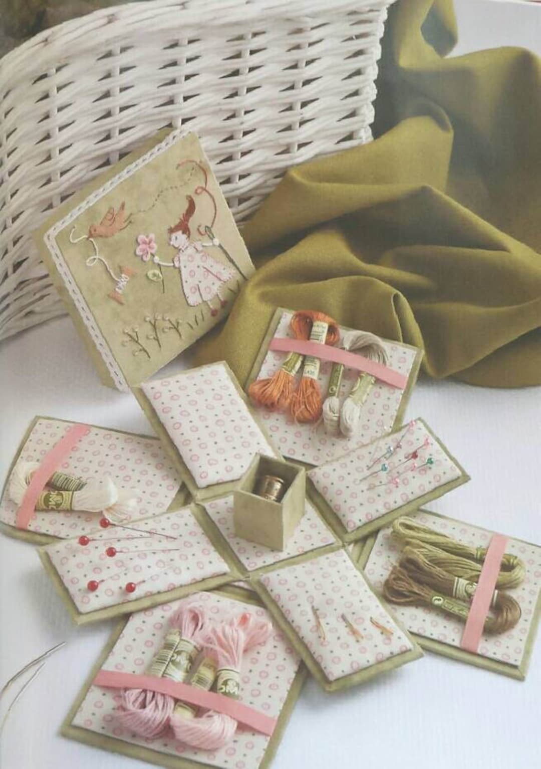 DIY Kit Victorian Sewing Box 4.3" X 4.3" X 4.3" (11x 11 X 11cm), Fabric ...