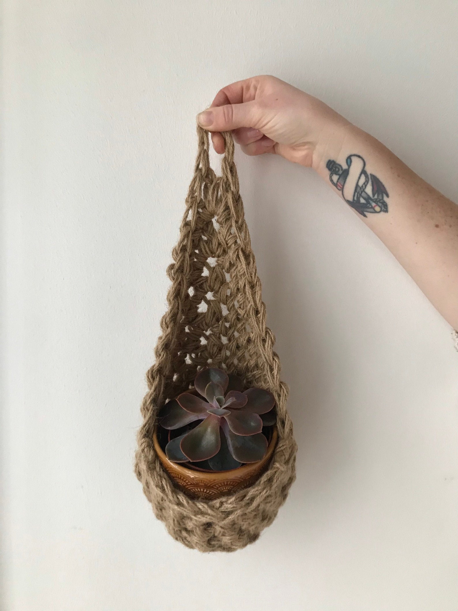 Small Jute Wall Hanging Planter Handmade Crochet Eco - Etsy