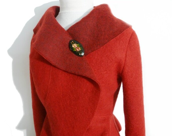 Women Boiled Wool Jacket Red Size Xs-l - Etsy