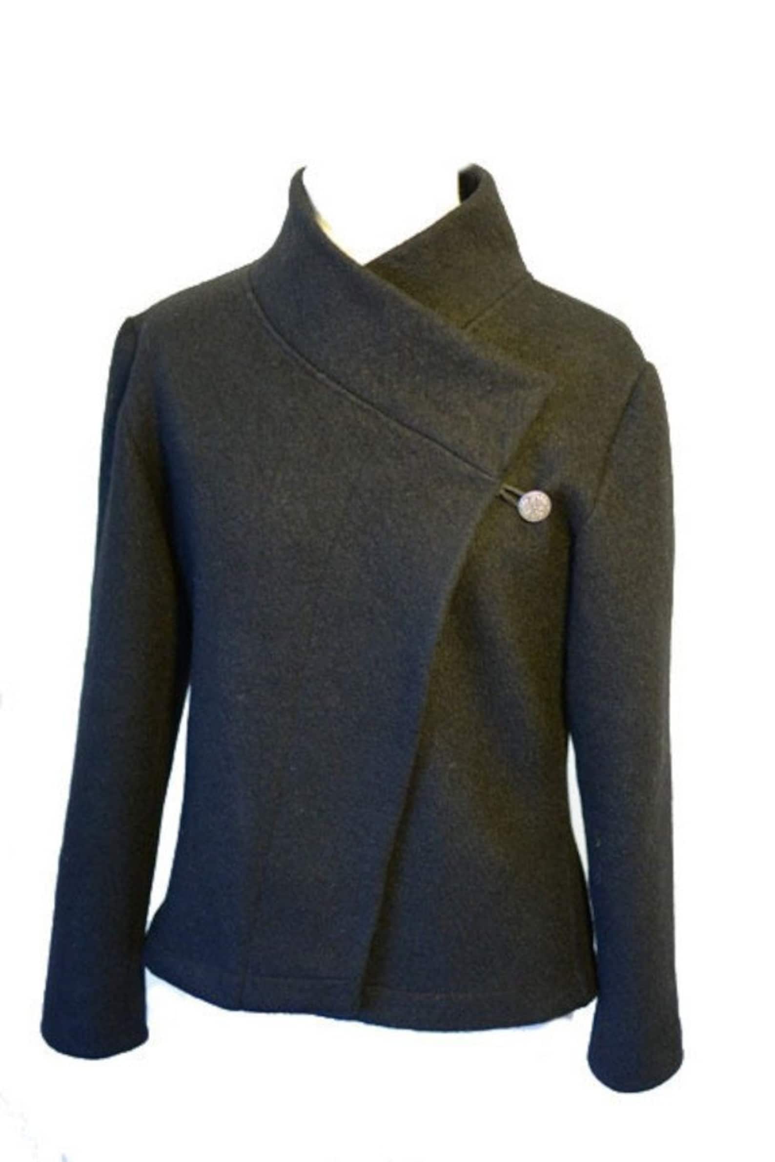 Women Boiled Wool Jacket black Size Xs-l - Etsy