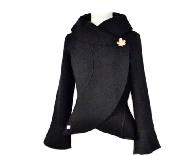 Women Boiled Wool Jacket Size Xs-l Black - Etsy