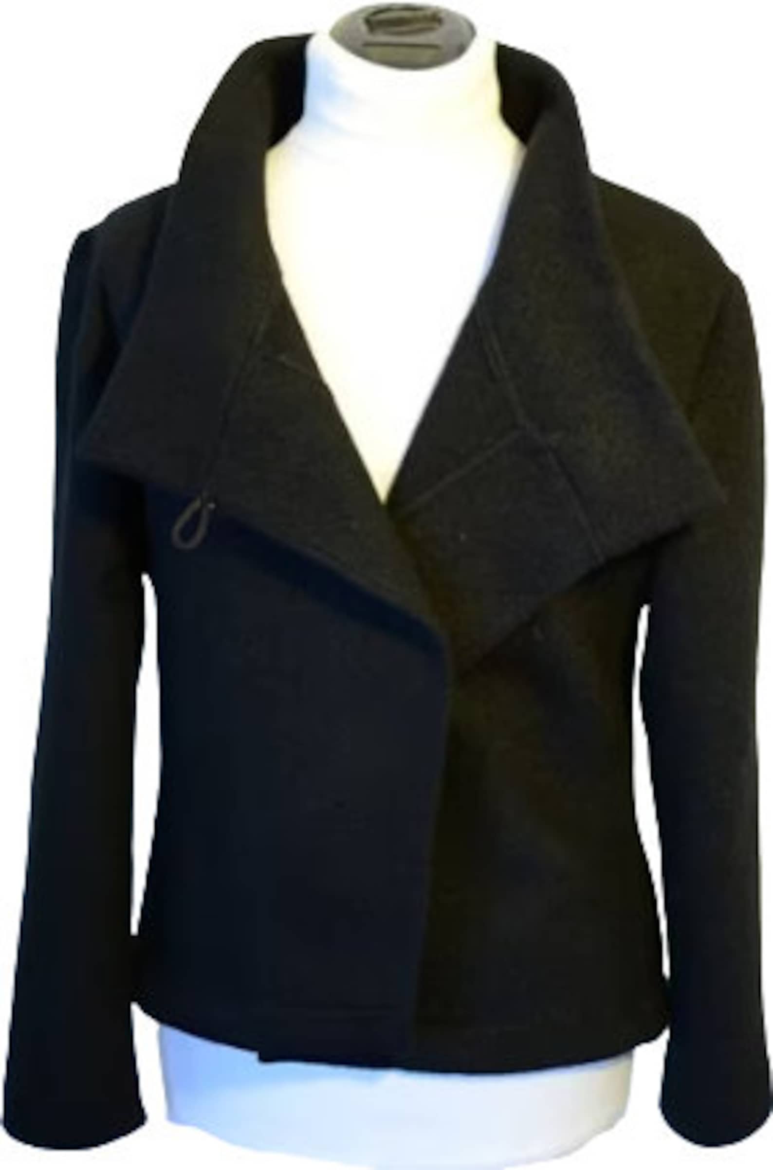 Women Boiled Wool Jacket ,black Size Xs-l - Etsy