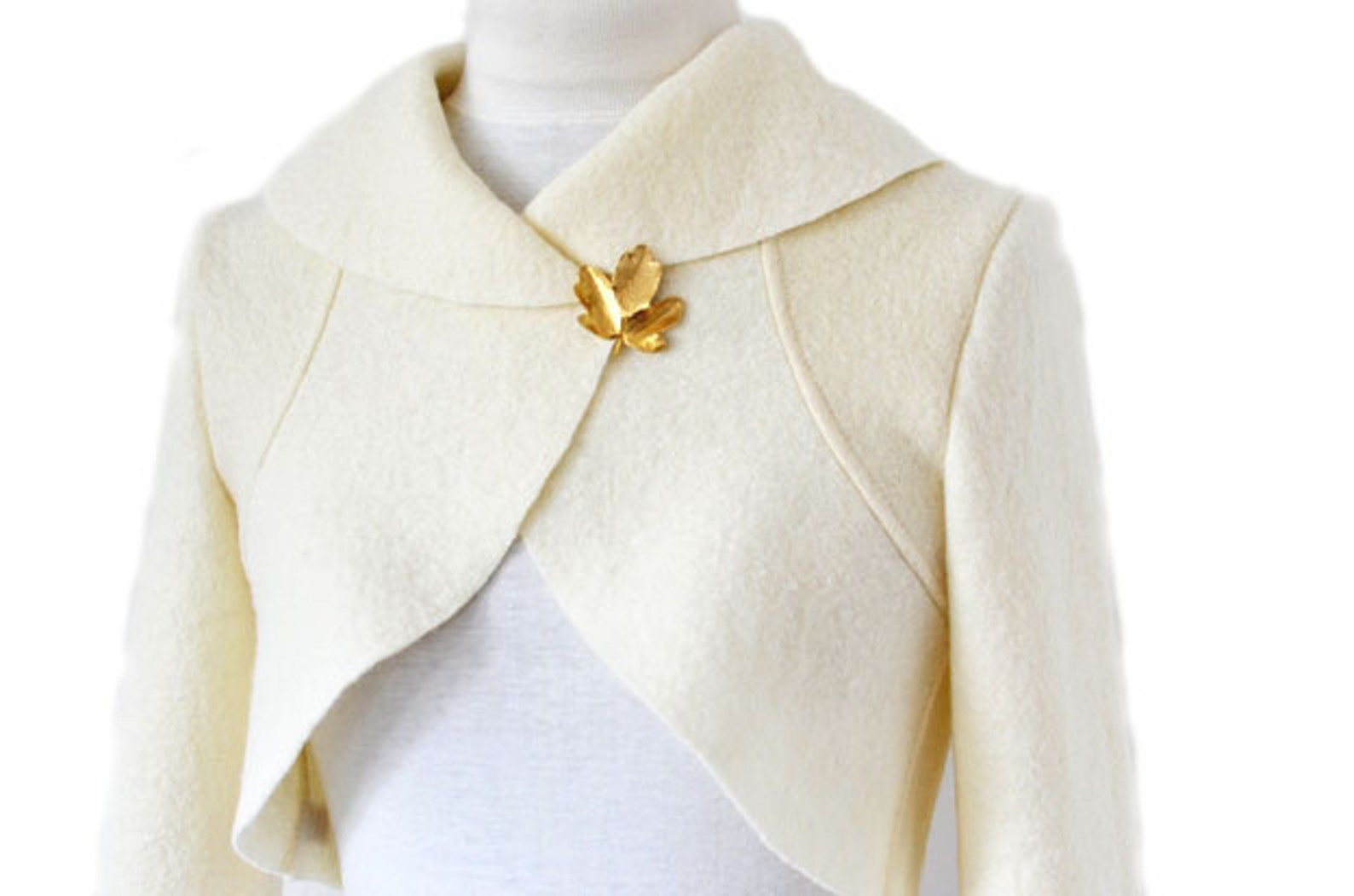 Women Boiled Wool Wedding Bolero Bride Jacket Size XS-XL Ecru Creme ...