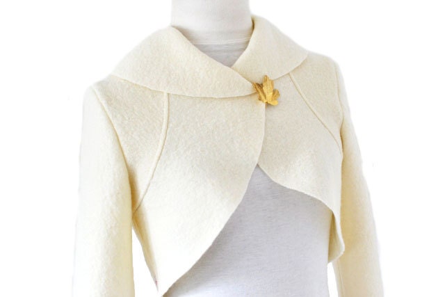 Women Boiled Wool Wedding Bolero Bride Jacket Size XS-XL Ecru Creme ...