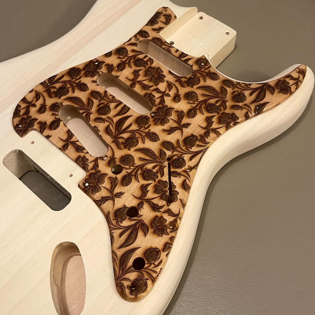 Guitar Part - WOOD BURNED PICKGUARD - Floral Flower Rose Vine - for ...