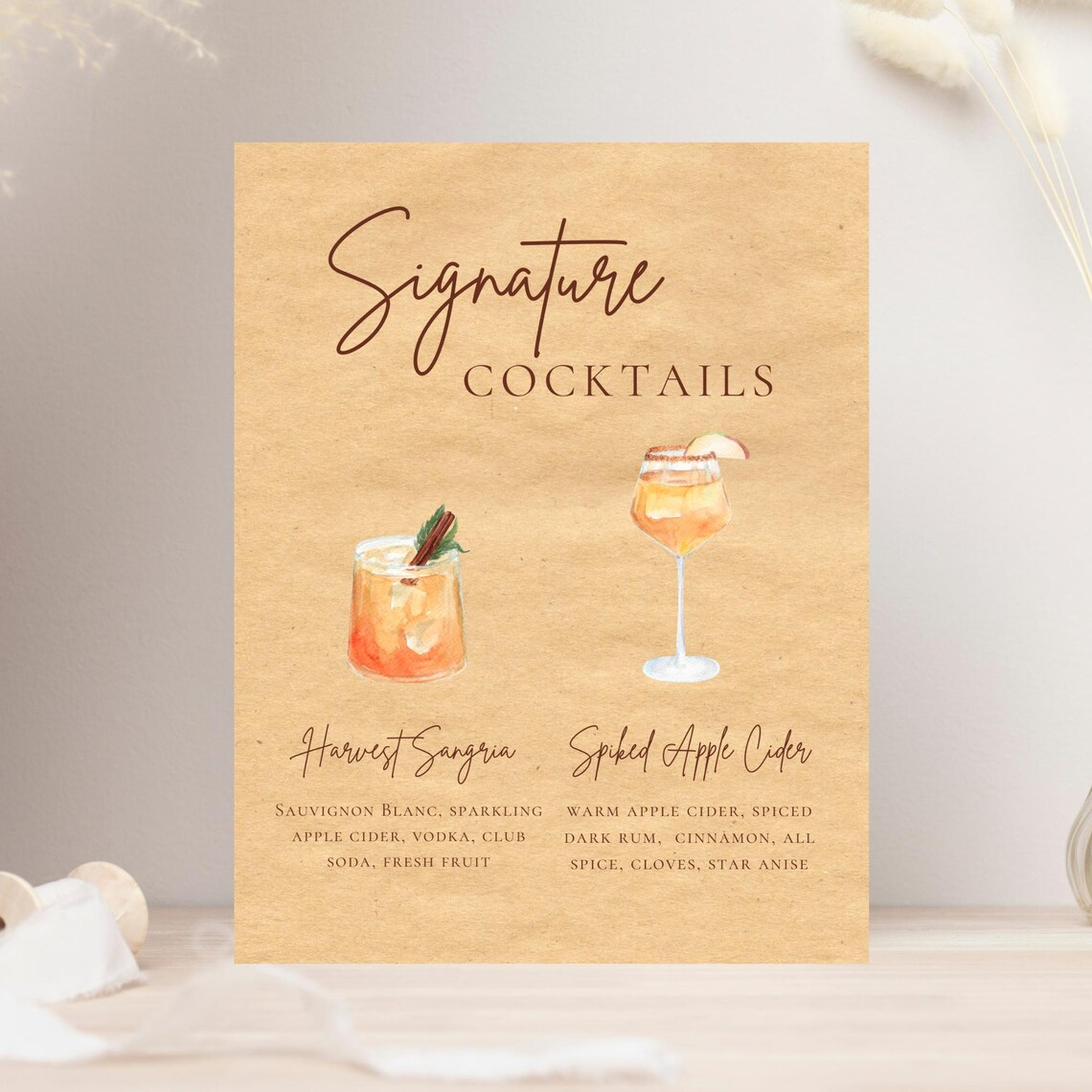 Fall Signature Drink Sign • Digital Cocktail Sign for Thanksgiving ...