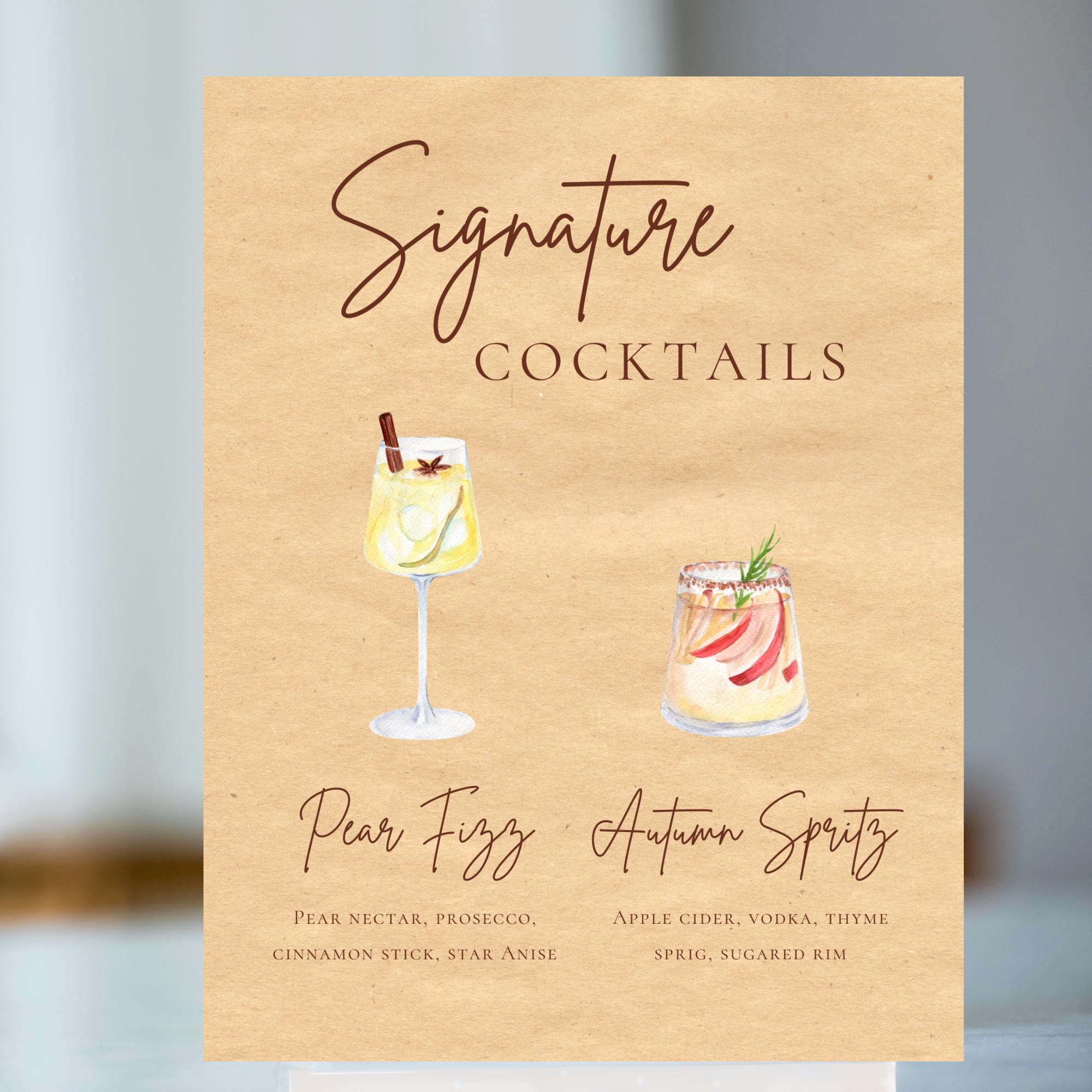 Fall Signature Drink Sign • Digital Cocktail Sign for Thanksgiving ...