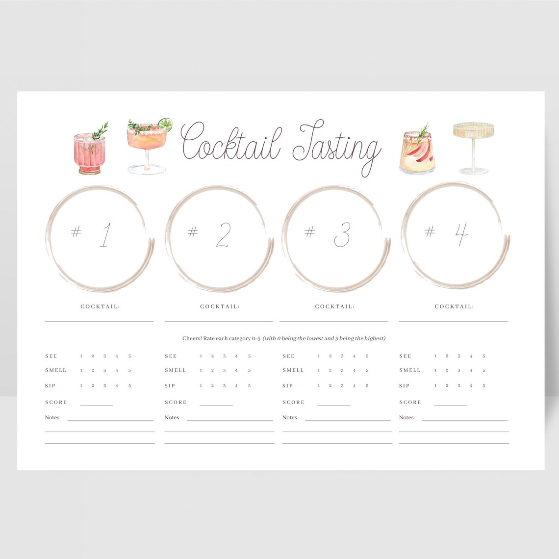 Printable Cocktail Tasting Party Worksheet: Digital Scorecard for ...
