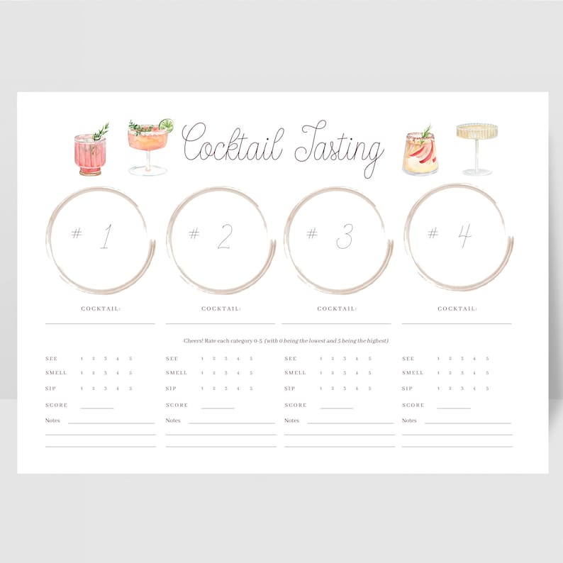Printable Cocktail Tasting Party Worksheet: Digital Scorecard for ...