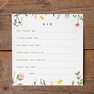 Mom Appreciation Cards • Mother's Day Gift • Fill in the Blank ...