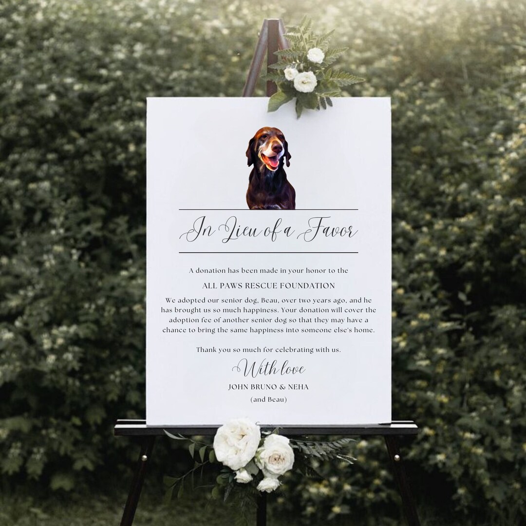 In Lieu of a Favor Digital Wedding Sign Modern Minimalist Pet Donation ...