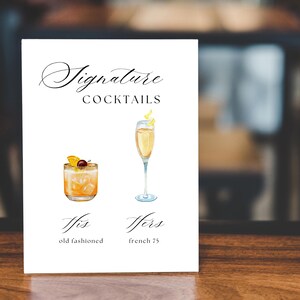 His and Hers Signature Cocktail Sign Custom Watercolor Signature Drinks ...