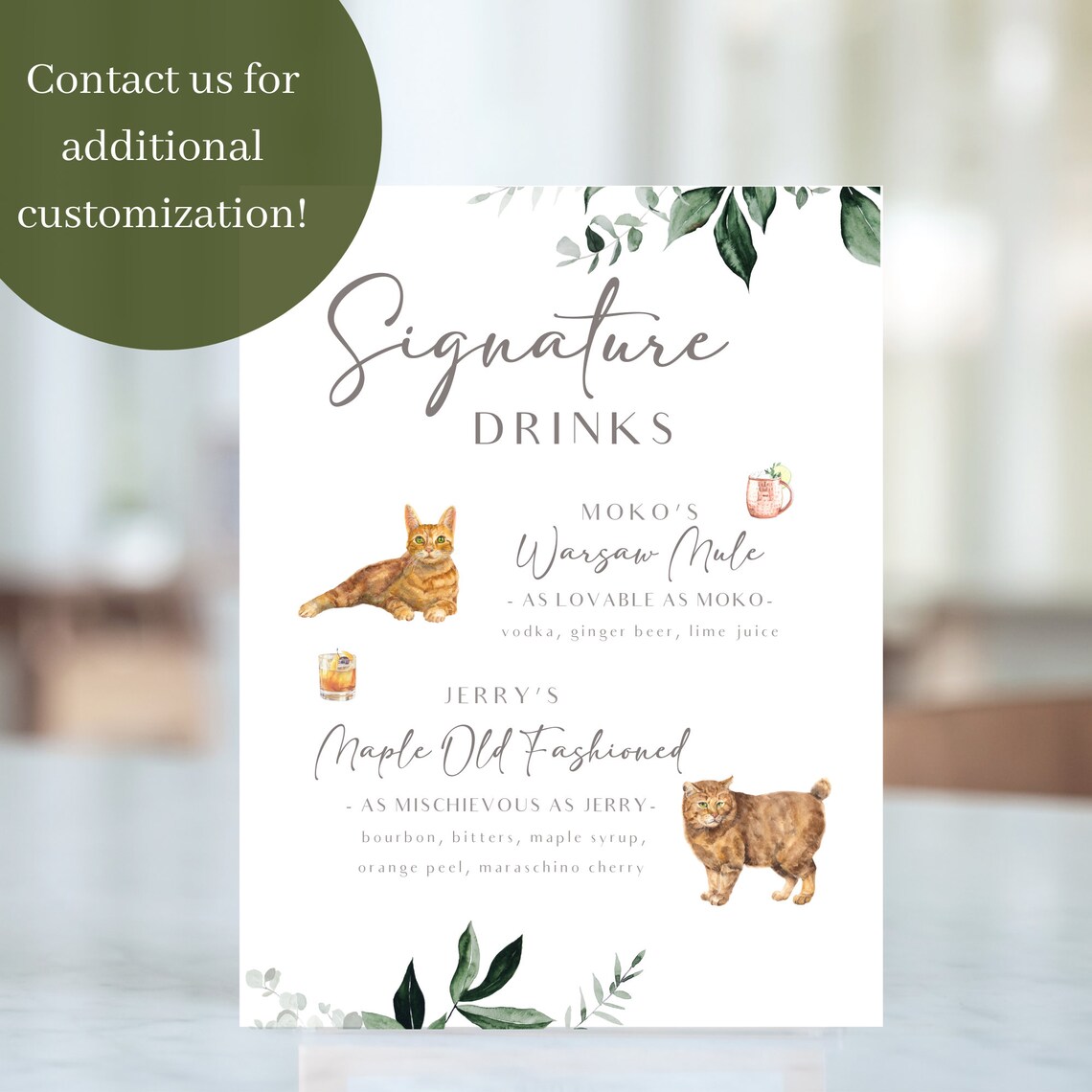 Cat Cocktail Sign Cat Signature Drinks Wedding Sign - Etsy
