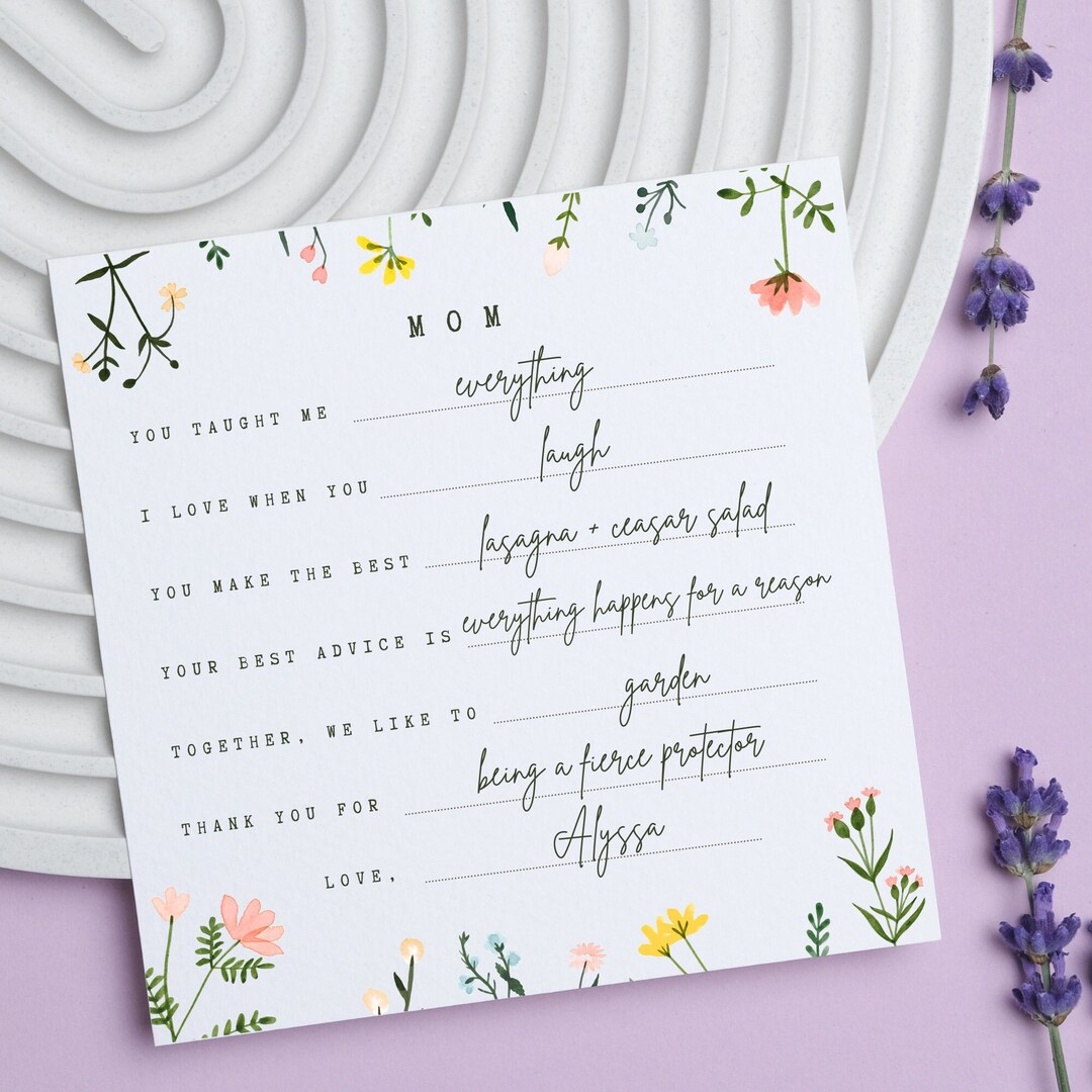 Mom Appreciation Cards • Mother's Day Gift • Fill in the Blank ...