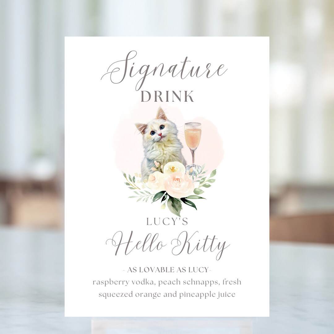 Cat Cocktail Sign • Cat Signature Drinks Wedding Sign • Digital • Work ...
