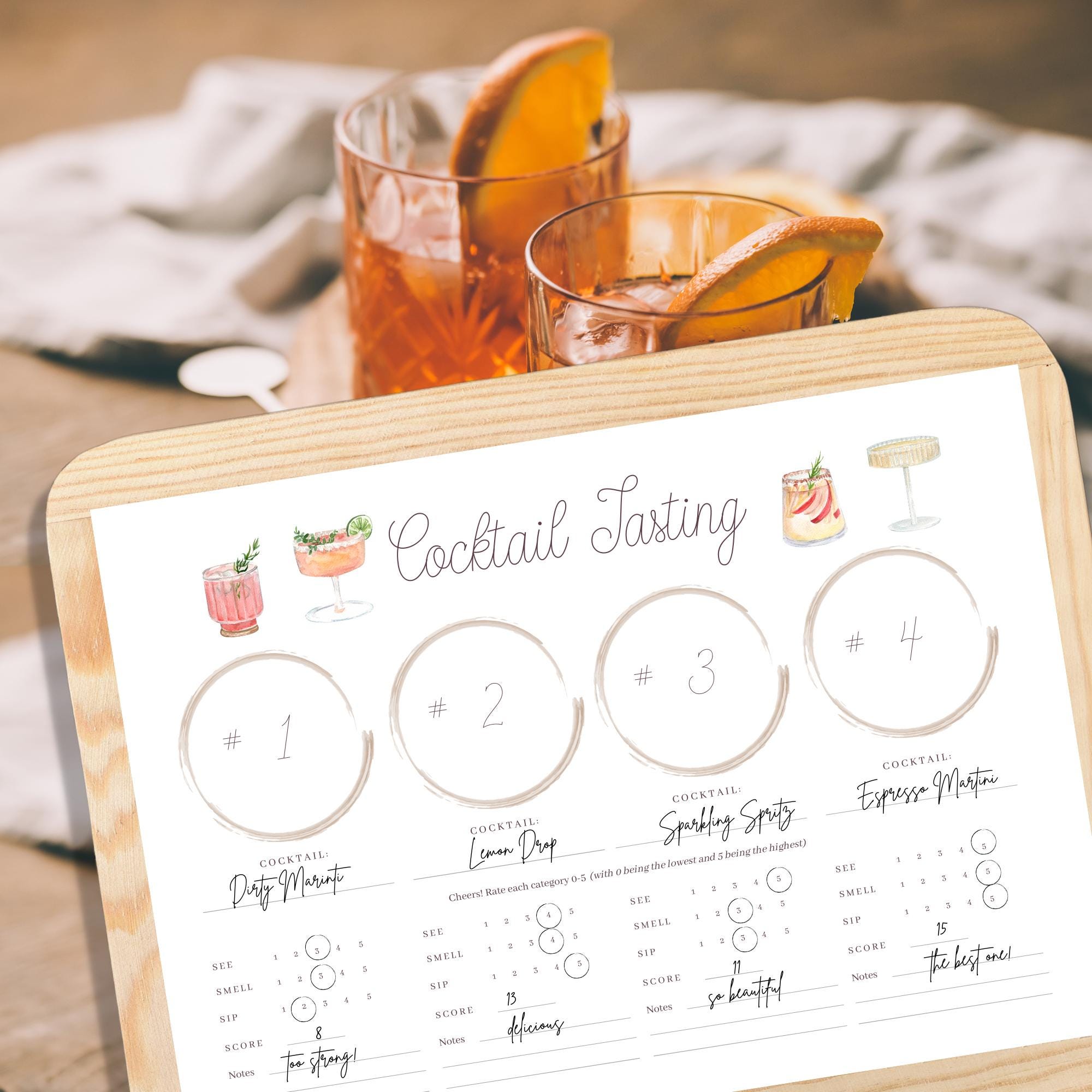 Printable Cocktail Tasting Party Worksheet: Digital Scorecard for ...